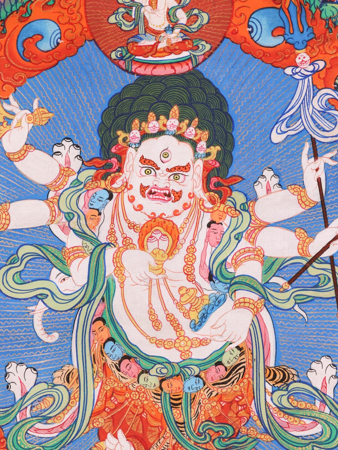 White Mahakala Thangka | Mini Tibetan Thangka With Sacred Symbols ...