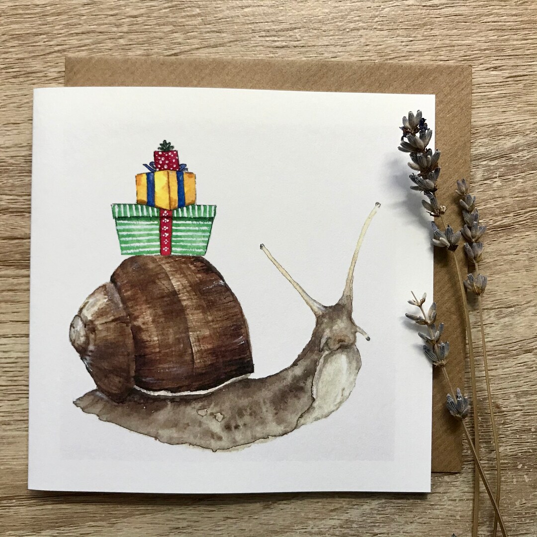 Snail & Presents Card - Etsy