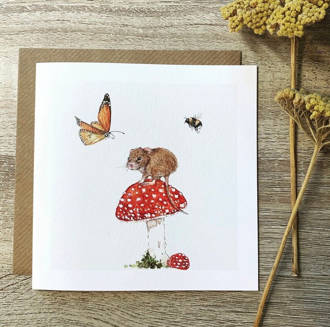 Mouse and Toadstool Card - Etsy