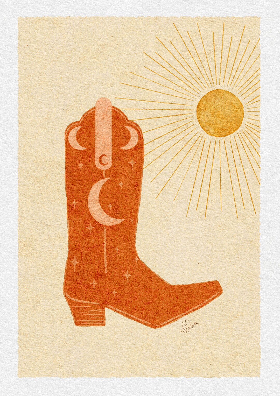Watercolor Cowboy Boot | Printable Watercolor Art | Orange Cowboy Boot ...
