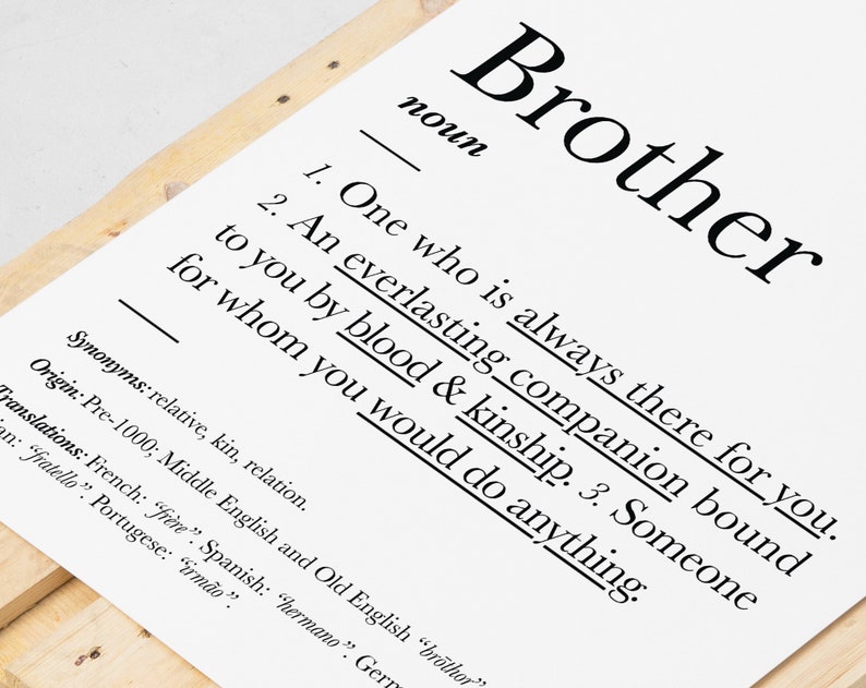 Brother Print: Gift, Wall Art, in Law, Definition, Poster, Brotherly ...