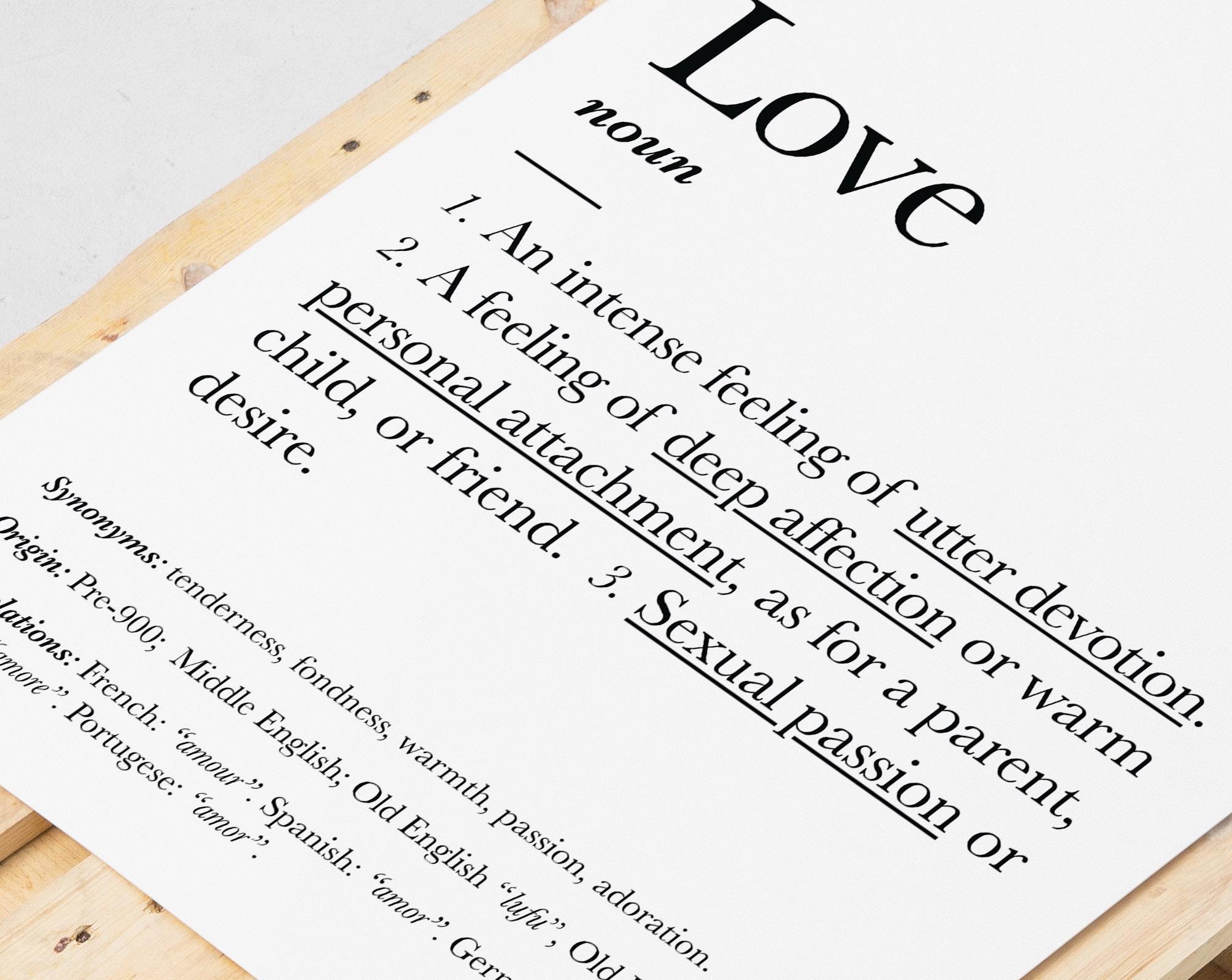 Love Definition Print: Wall Art, Poster, Valentines Gift, for Him, Her ...