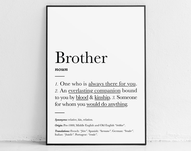 Brother Print: Gift, Wall Art, in Law, Definition, Poster, Brotherly ...