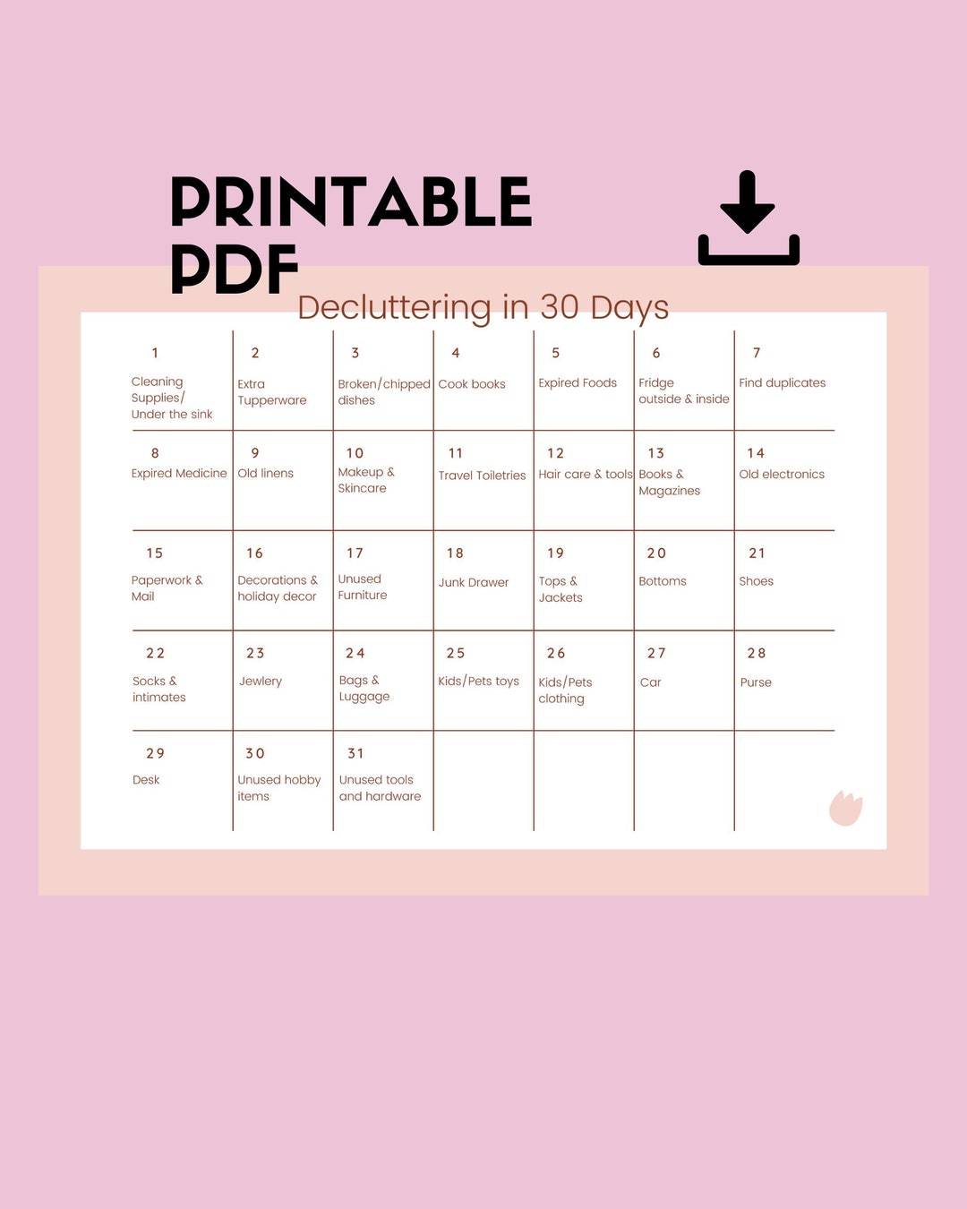 Printable Declutter Checklist PDF, 30 Day Challenge, Declutter Tracker ...