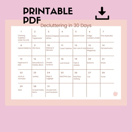 Printable Declutter Challenge Checklist PNG PDF Instant - Etsy