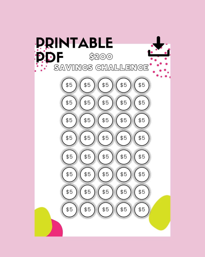 Money Saving Challenge Printable, Save 200, Savings Challenge, Savings ...