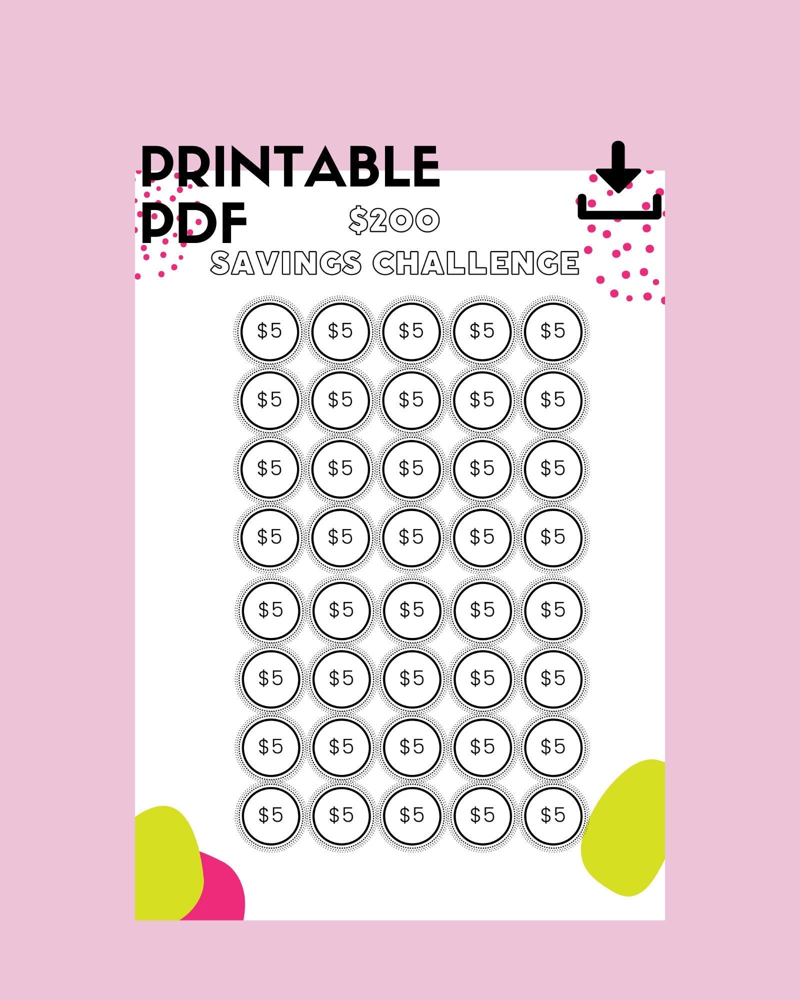 Money Saving Challenge Printable, Save 200, Savings Challenge, Savings ...