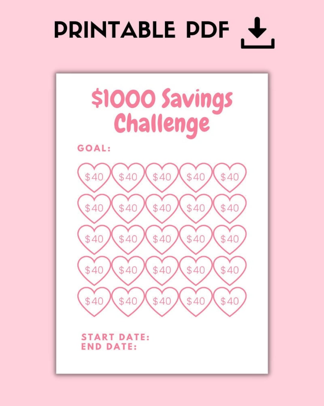Pink Save 1000, Money Saving Challenge Printable, Savings Challenge ...