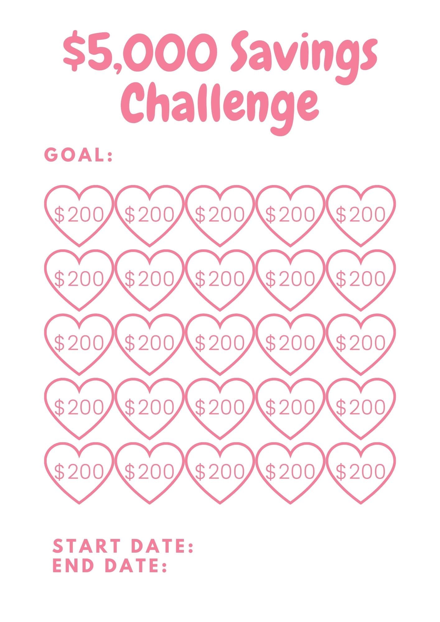 Pink Money Saving Challenge Printable Save 5000, Savings Challenge ...