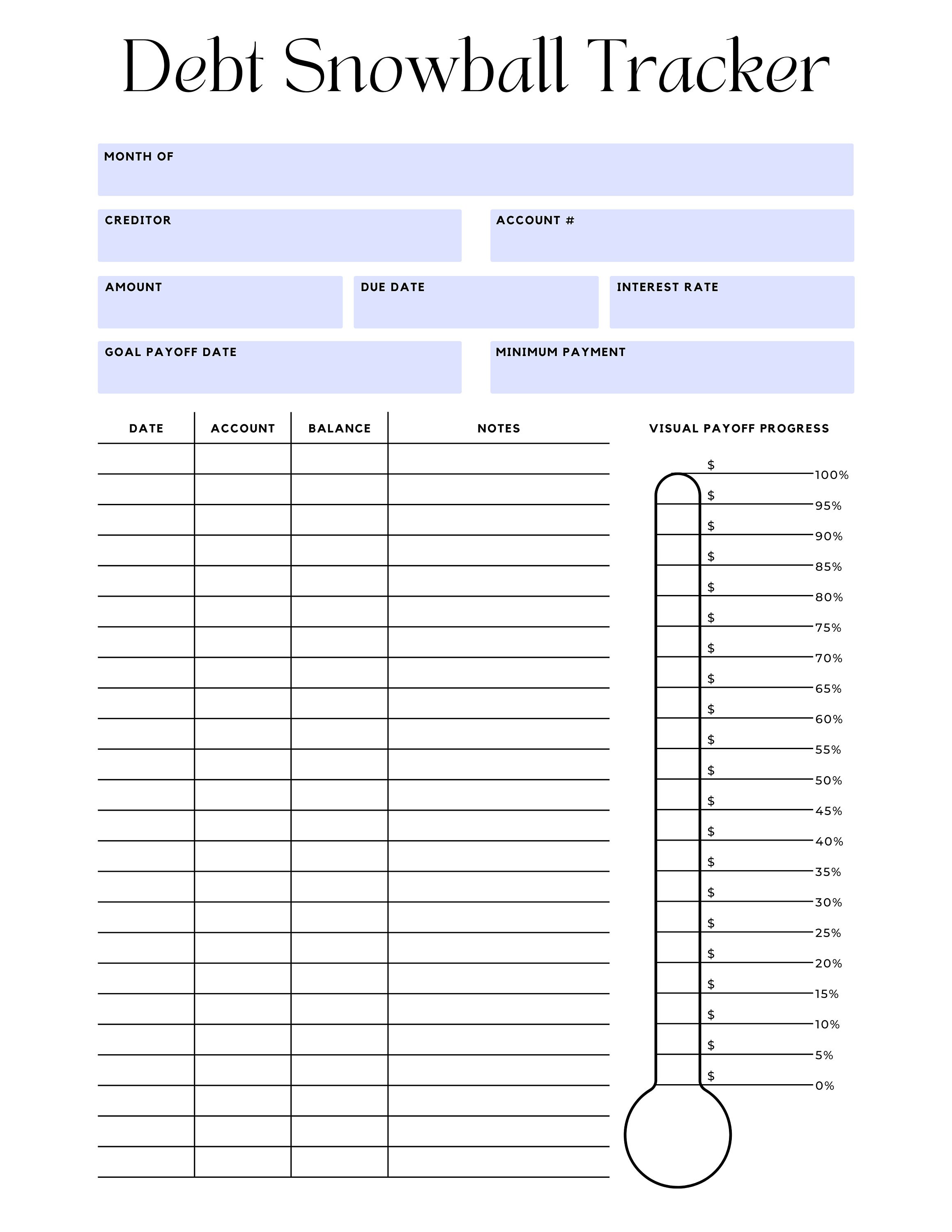Debt Snowball Tracker Printable: Financial Freedom Worksheet (PDF) - Etsy