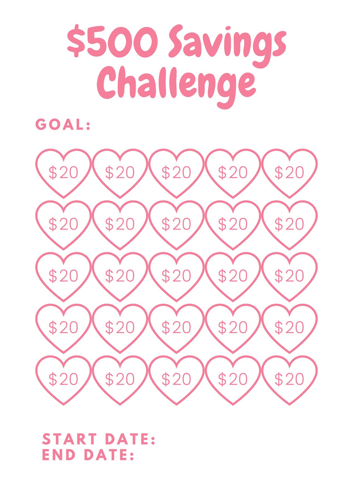 Pink Money Saving Challenge Printable Save 500, Savings Challenge ...