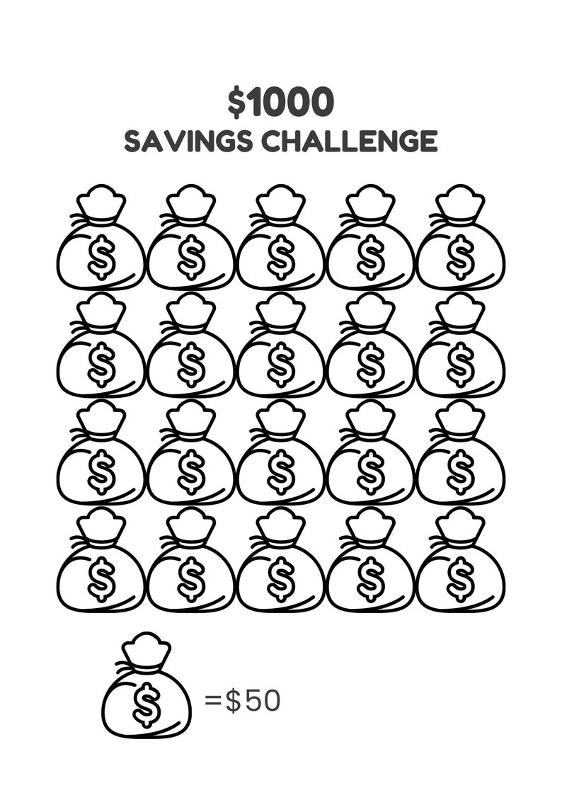 Coloring Budget Savings Challenge 1000 Money Planner - Etsy