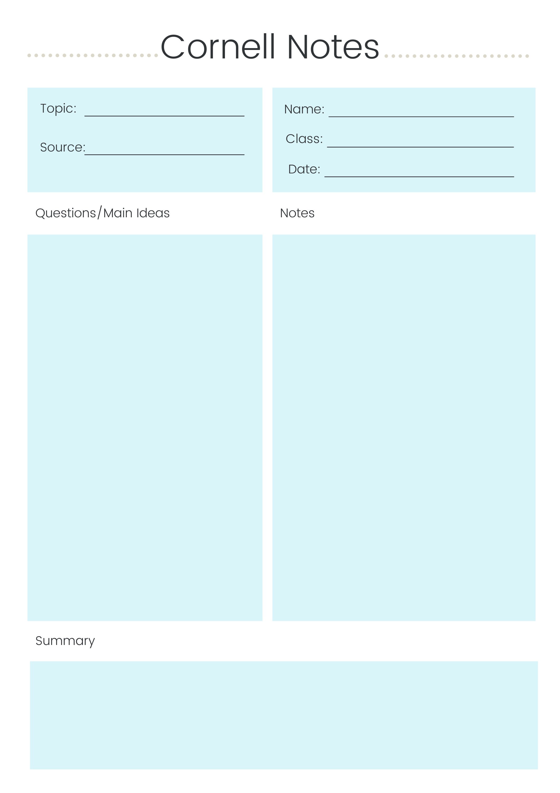 Cornell Note Paper Printablenotepadnote Takingstudent - Etsy