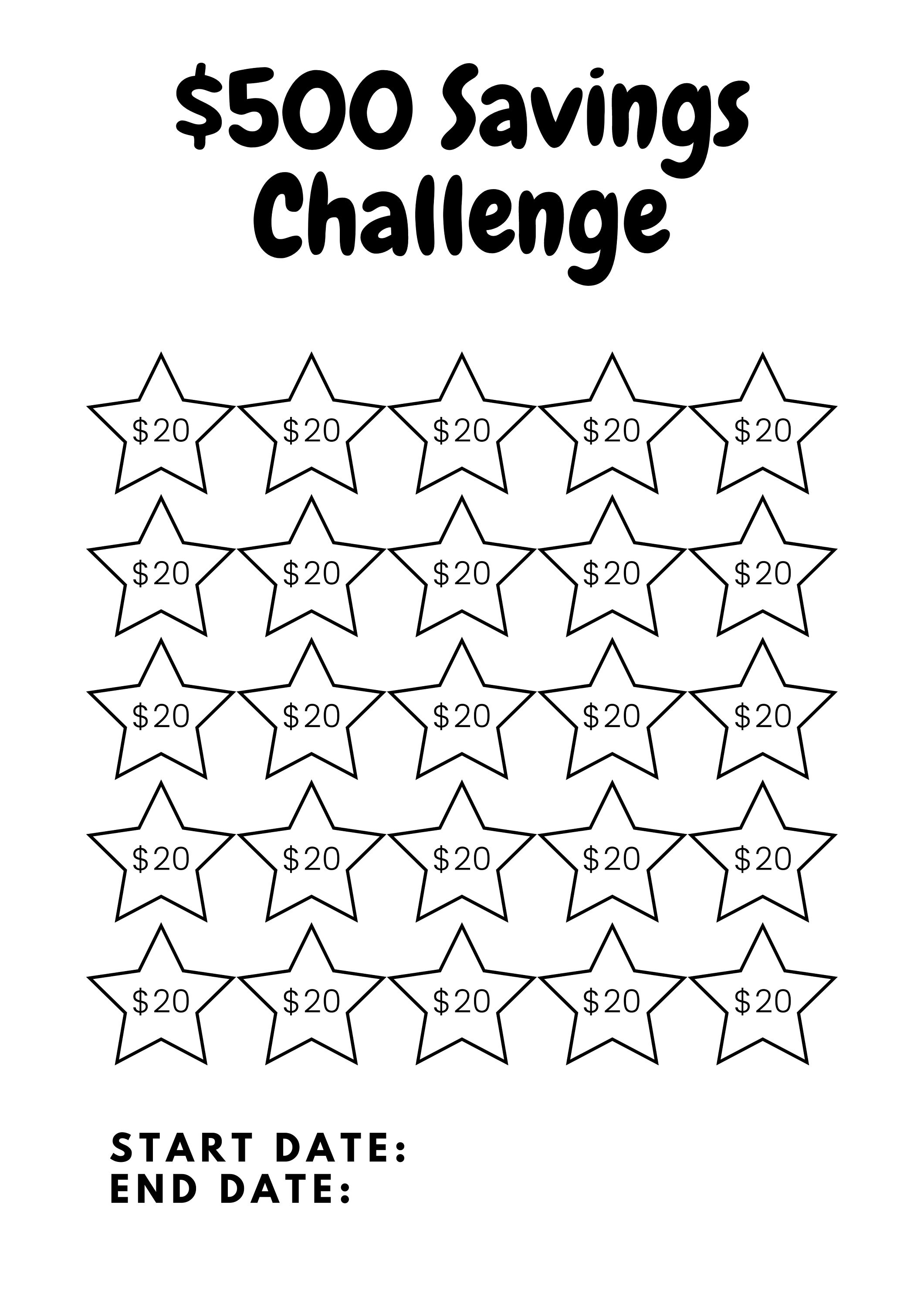 Star Money Saving Challenge Printable, Save 500, Savings Challenge ...