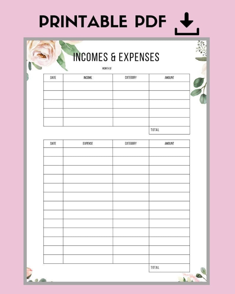 Floral Income Expense Log: Business Money Tracker (PDF) - Etsy