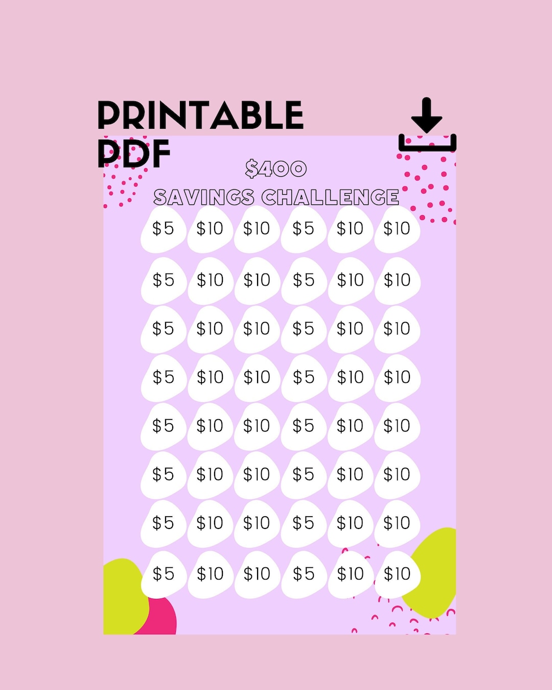 Money Saving Challenge Printable, Save 400, Savings Challenge, Savings ...