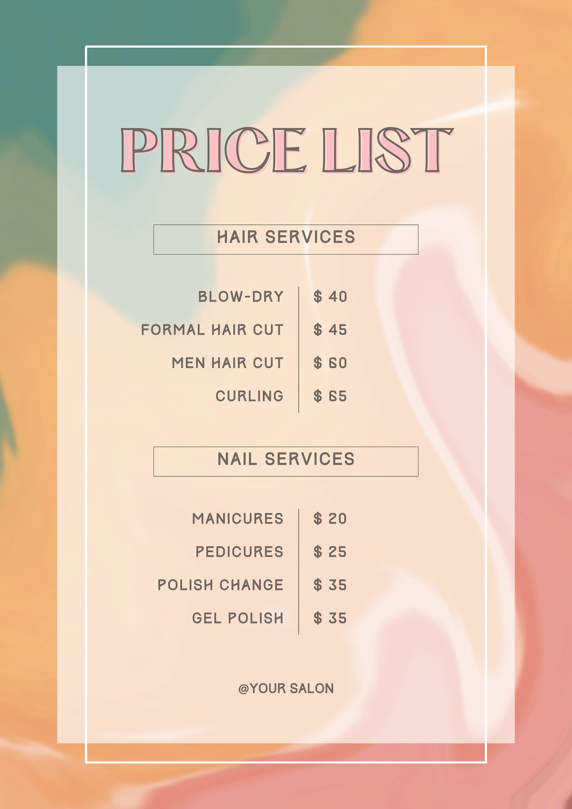 Retro Peach Price List Editable Price List Canva Templates - Etsy