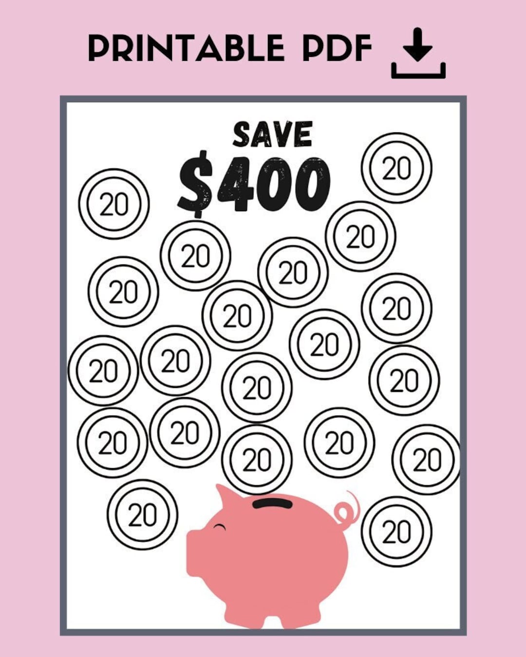 400 Dollars Savings, Piggy Bank Money Saving Challenge Printable, Save ...