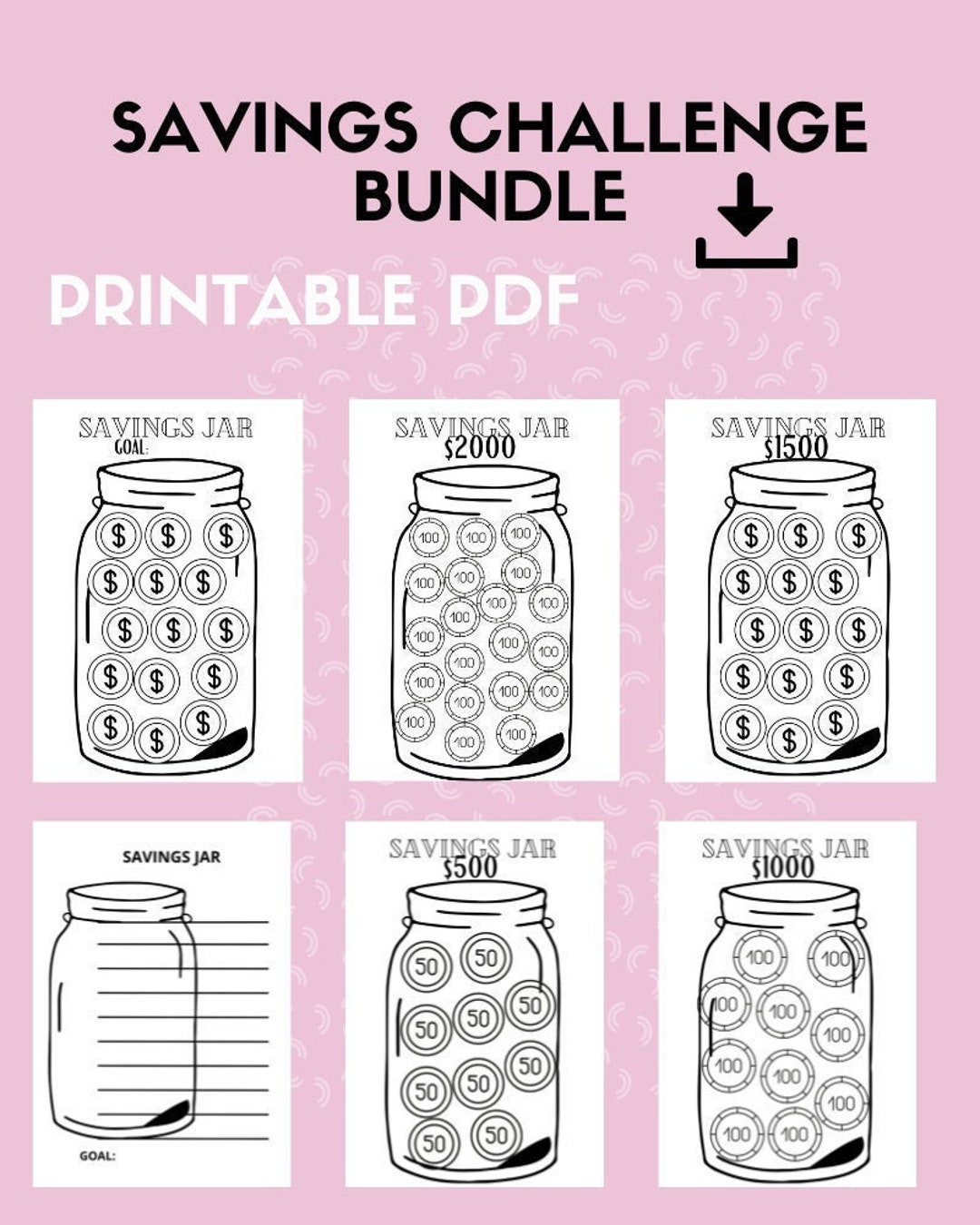 BUNDLE Savings Challenge Jar Money Budget Printable Worksheet Personal ...