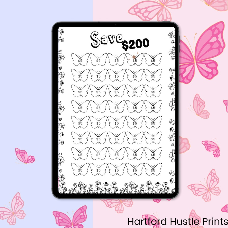 Butterfly Savings Challenge Printable, Save 200 Dollars (PDF Pattern ...