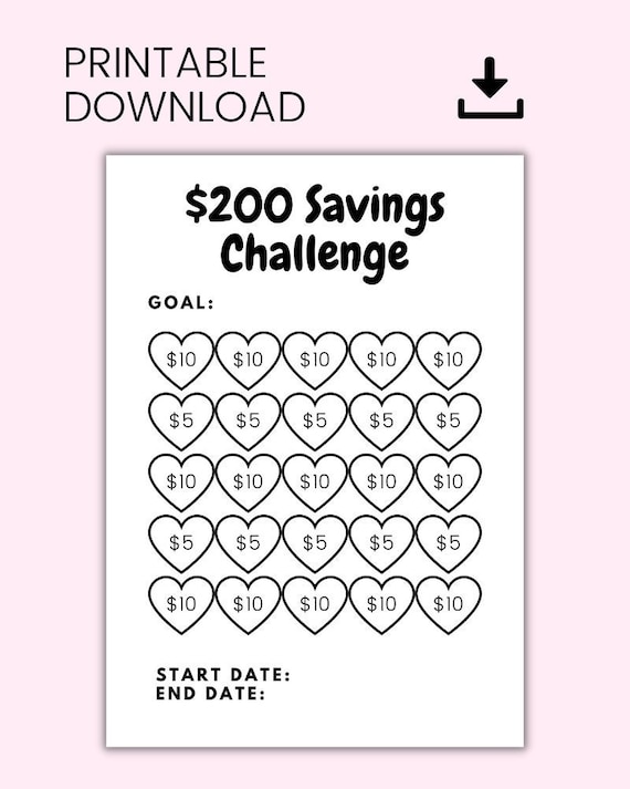 Money Saving Challenge Printable Save 200 Savings Challenge - Etsy