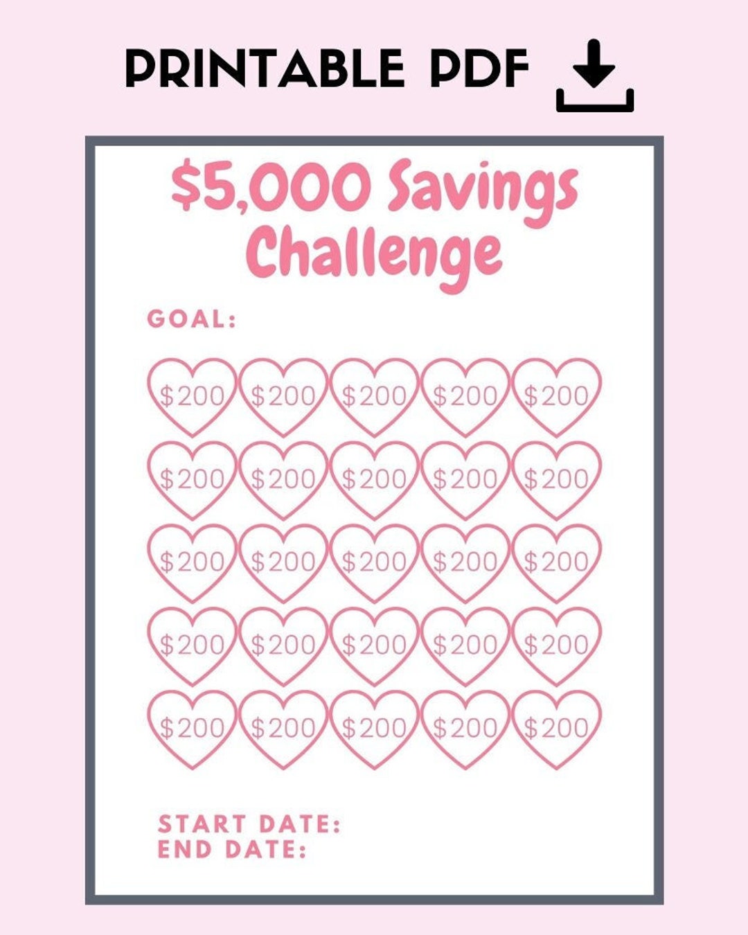 Pink Money Saving Challenge Printable Save 5000, Savings Challenge ...