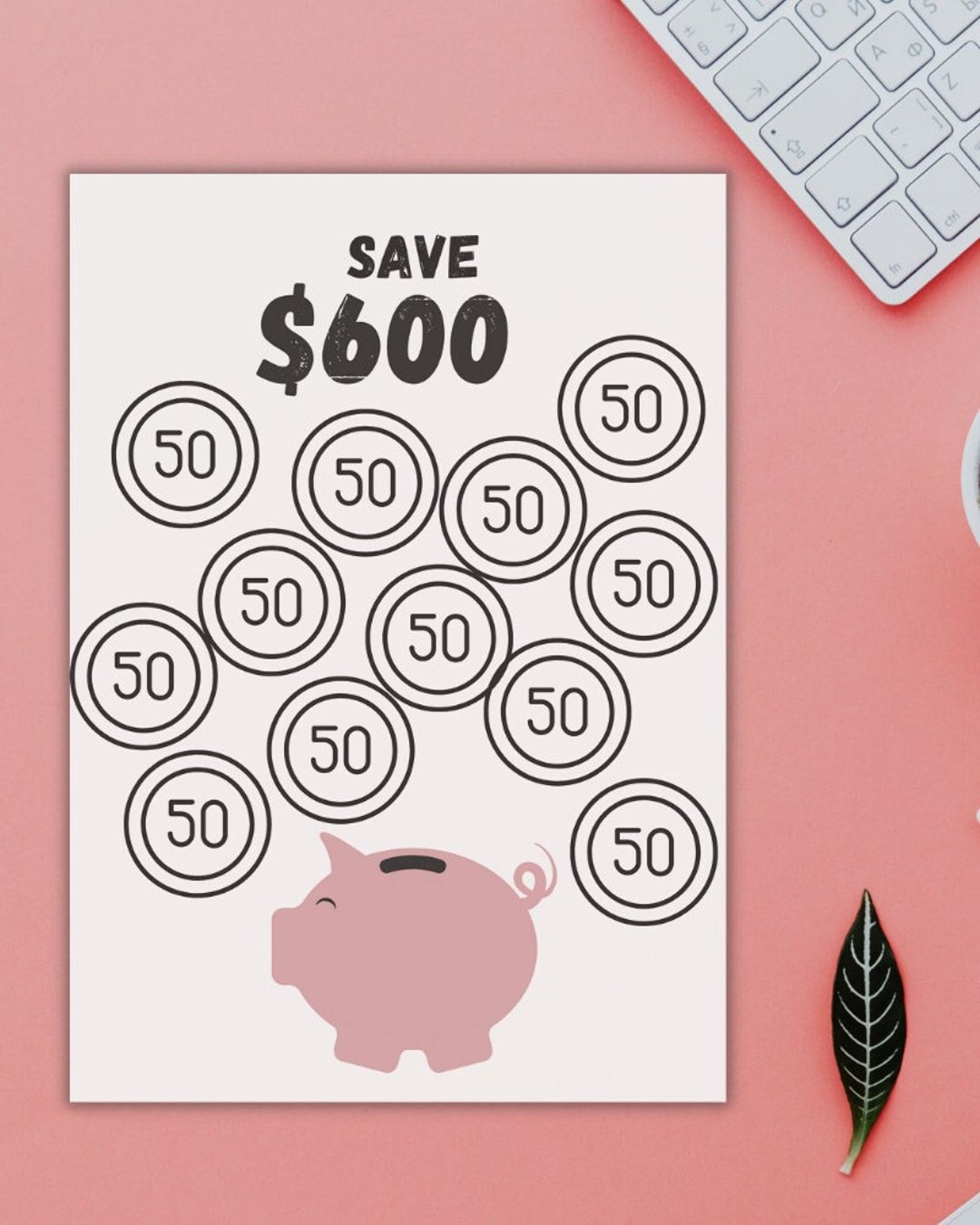 Piggy Bank Money Saving Challenge Printable, Save 600, Savings ...
