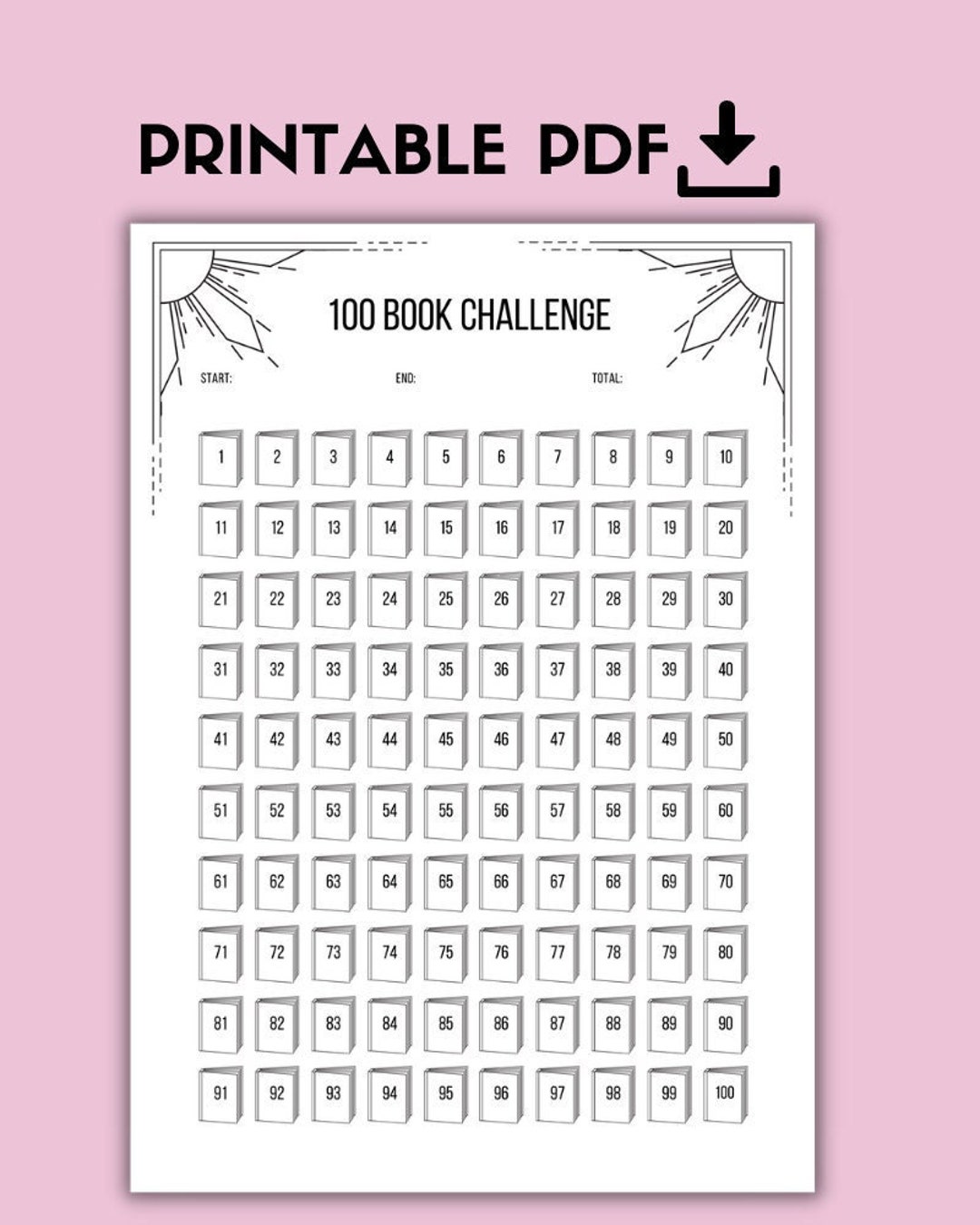 100 Book Challenge Printable: Reading Tracker, Reading Log (PDF) - Etsy
