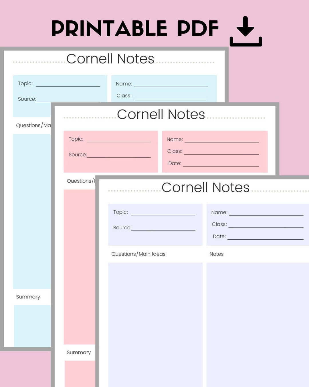 Cornell Note Paper, Printable,notepad,note Taking,student Note,college ...
