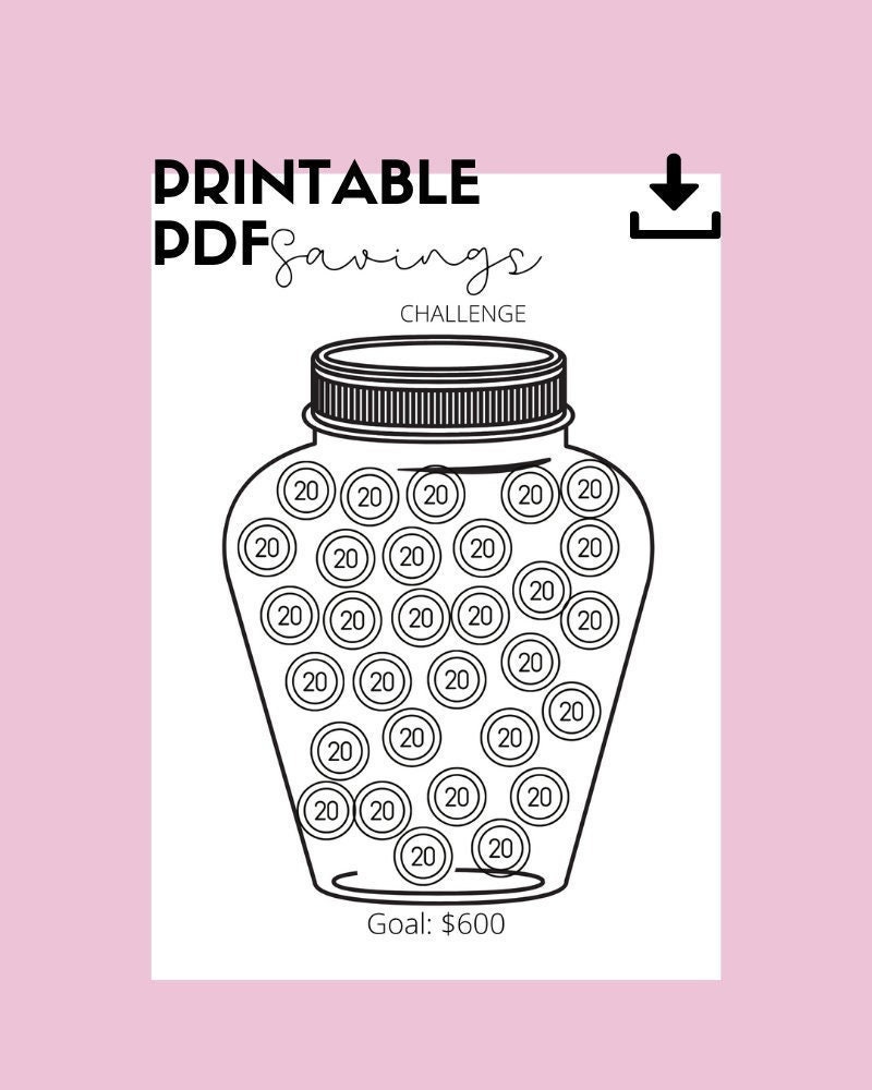 Coloring Budget 600 Savings Challenge Jar Money Planner Printable ...