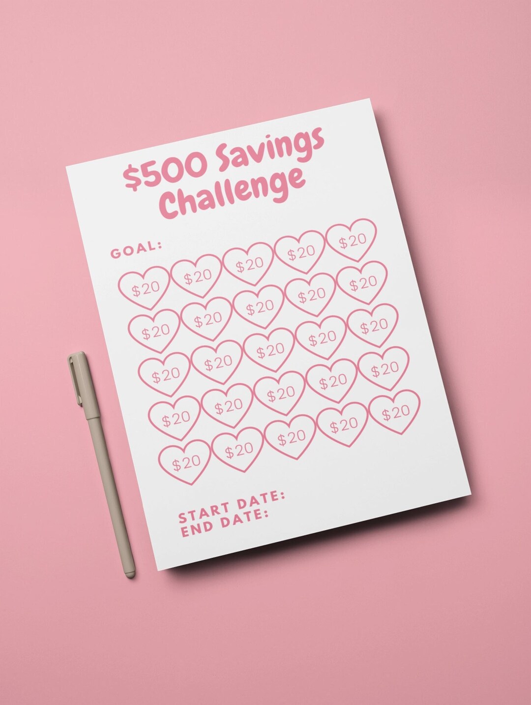 Pink Money Saving Challenge Printable Save 500, Savings Challenge ...