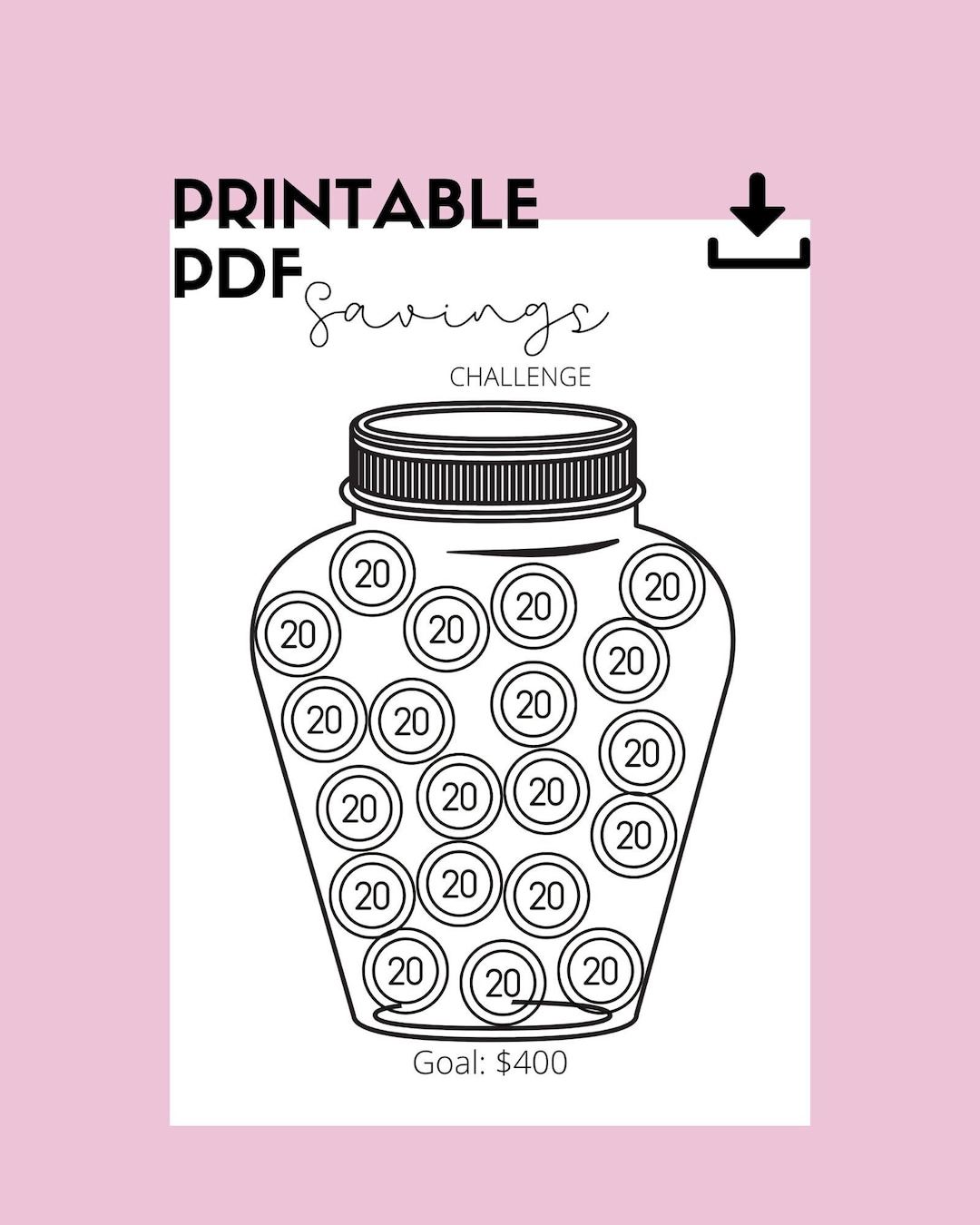 Coloring Budget 400 Savings Challenge Jar Money Planner Printable ...