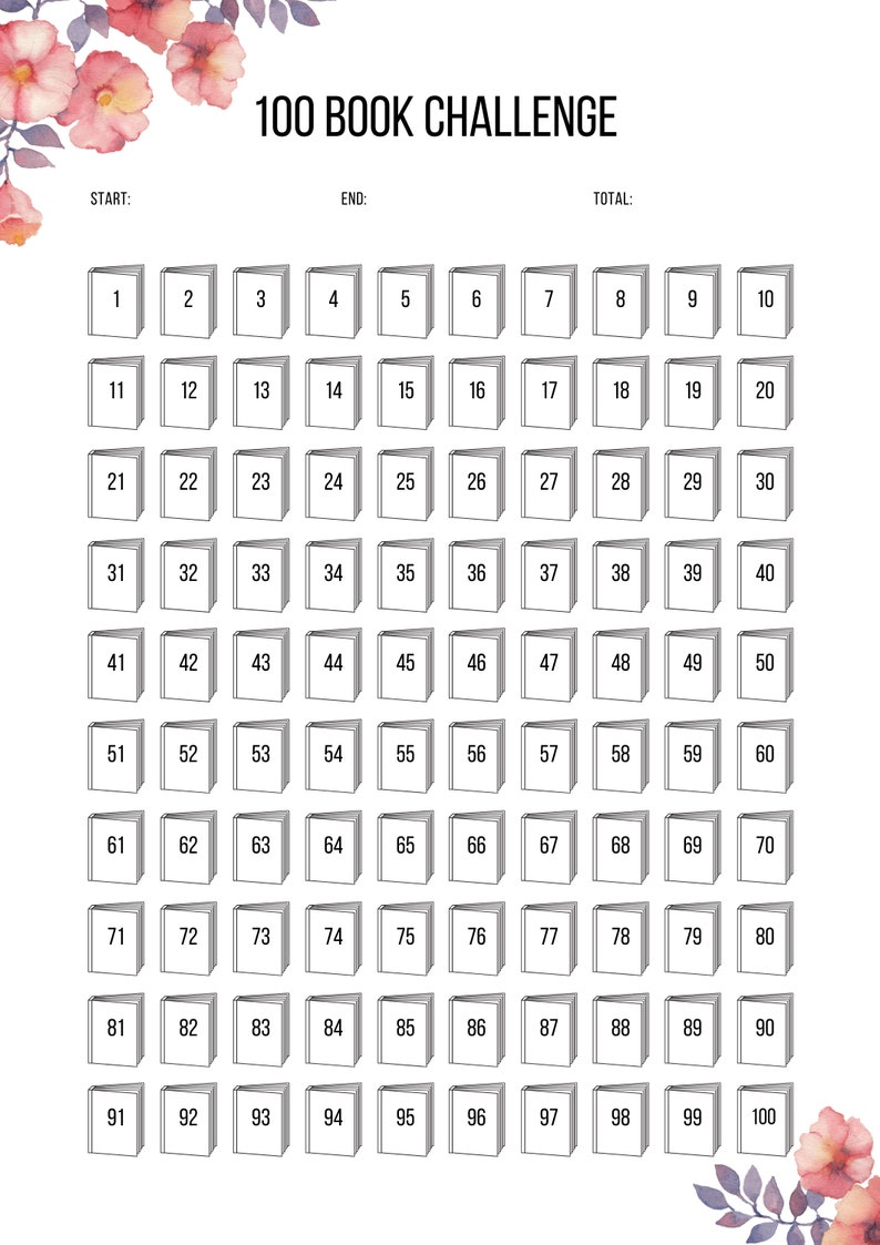 100 Book Challenge Printable: Reading Tracker (PDF) - Etsy