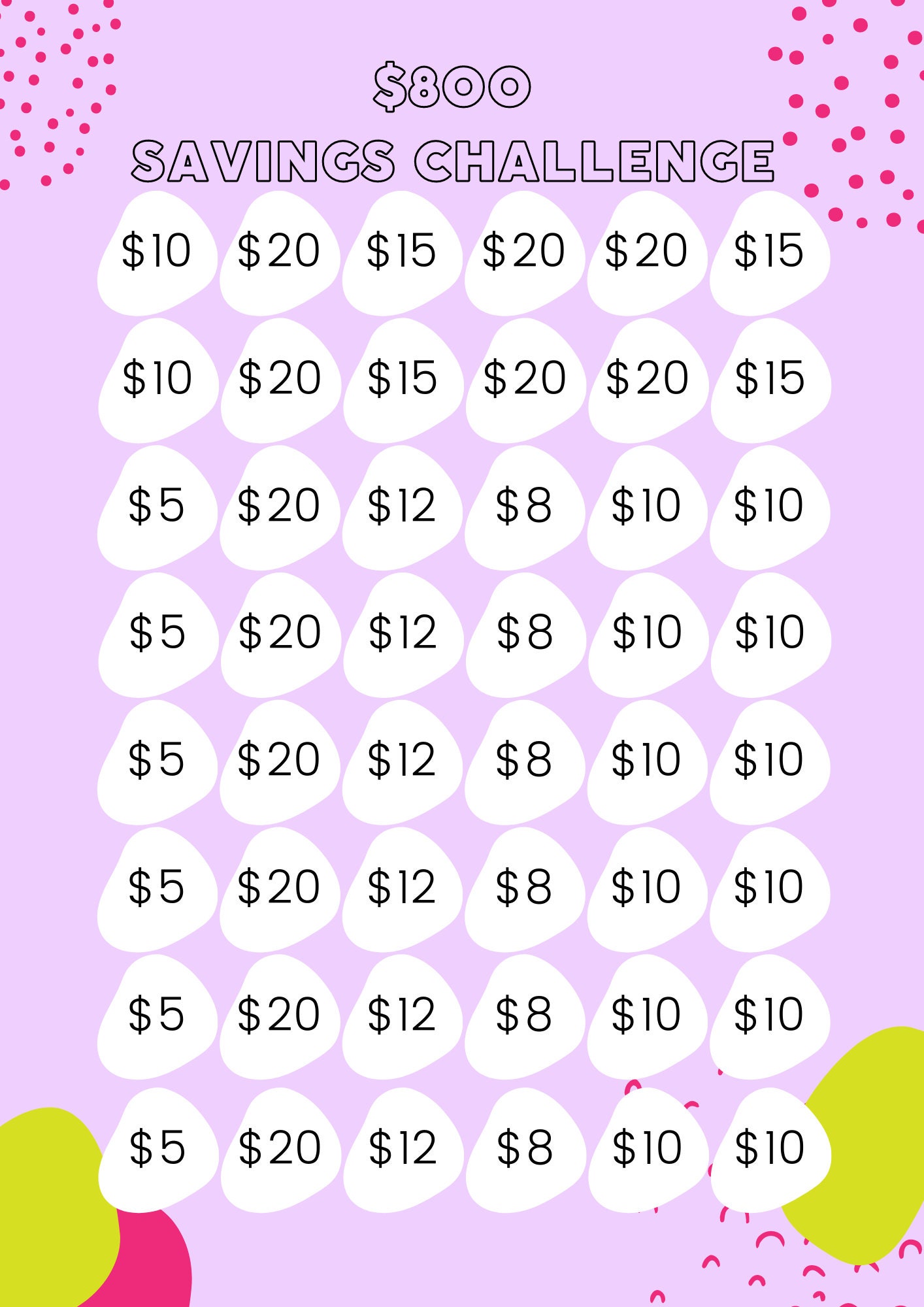 Money Saving Challenge Printable Save 800 Savings Challenge - Etsy Canada