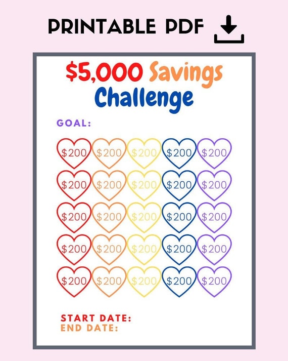 Rainbow Money Saving Challenge Printable Save 5000 Savings - Etsy