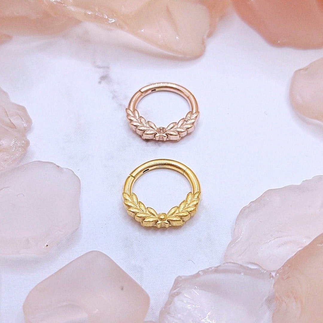 Laurel Leaf Septum Clicker Rose Gold and Gold 16 Gauge - Etsy