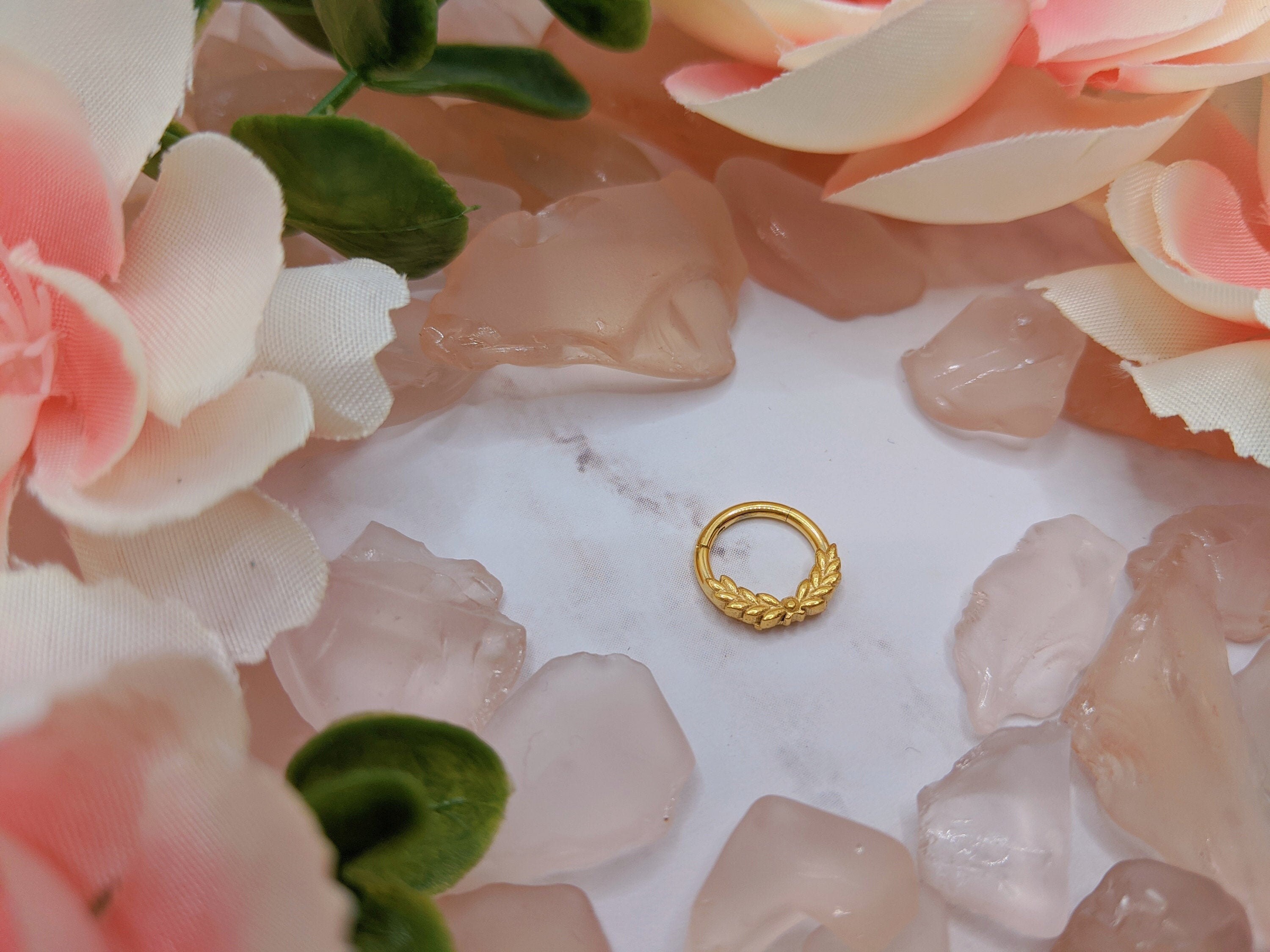 Laurel Leaf Septum Clicker Rose Gold and Gold 16 Gauge - Etsy