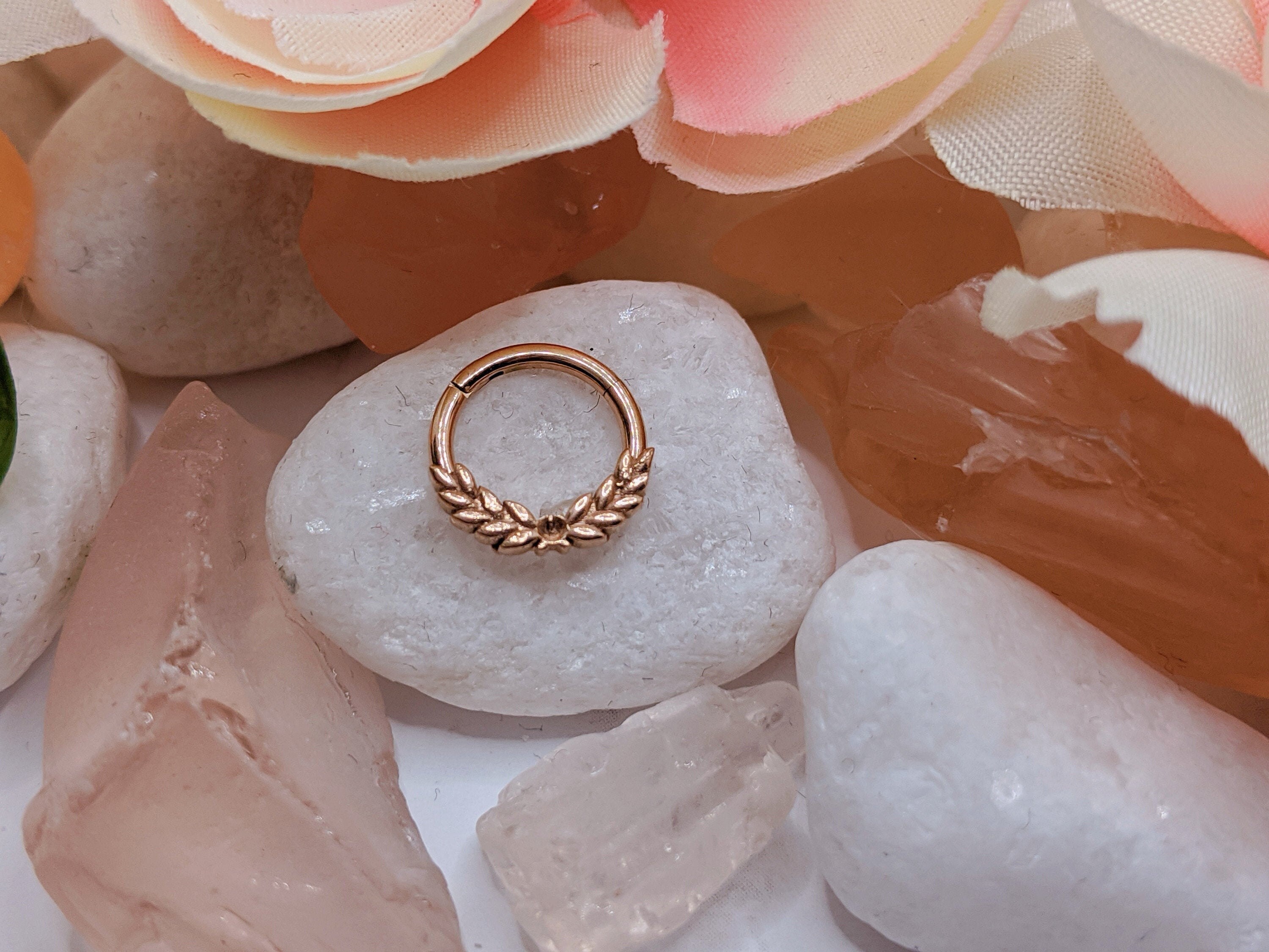 Laurel Leaf Septum Clicker Rose Gold and Gold 16 Gauge - Etsy