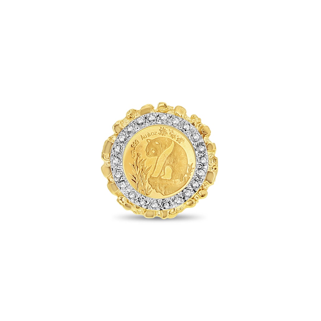 1993 1/20oz Fine Gold Panda Coin Ring .25cttw 10k Yellow Gold Gift for ...