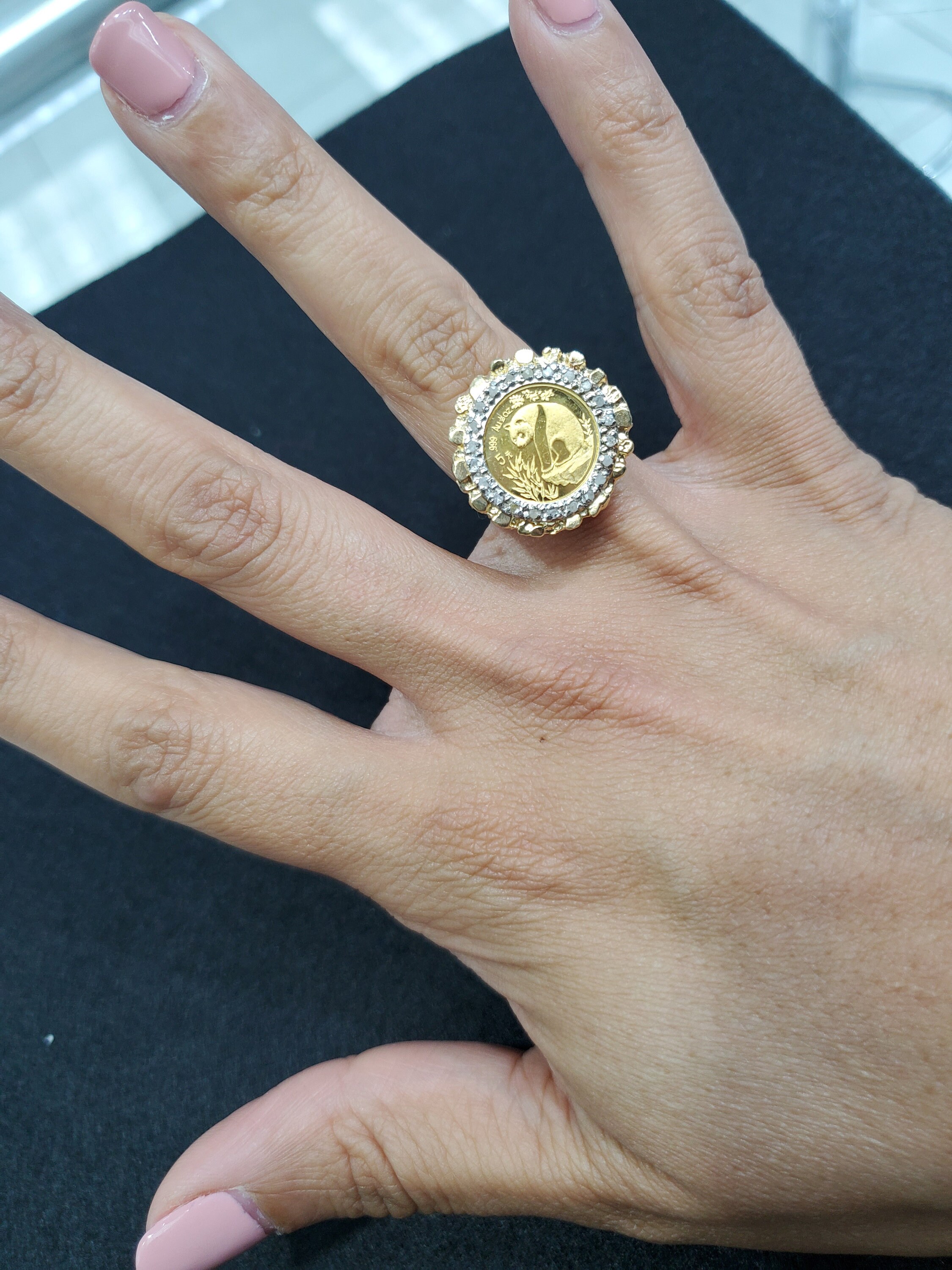 1993 1/20oz Fine Gold Panda Coin Ring .25cttw 10k Yellow Gold Gift for ...