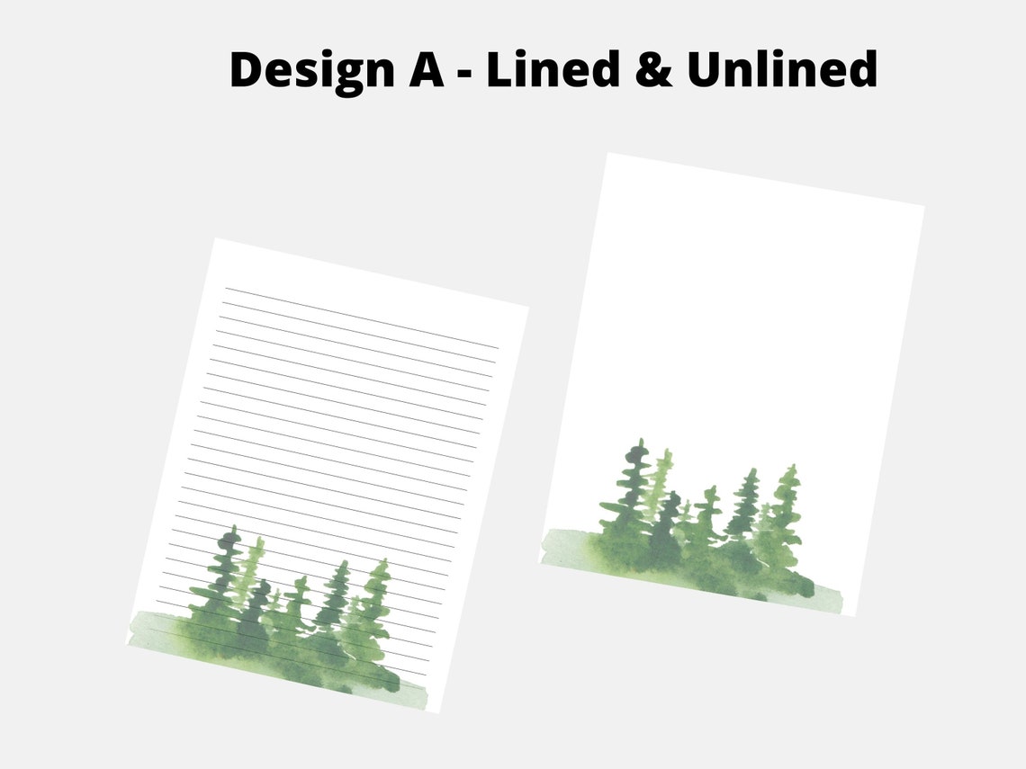 Green Forest Printable Stationery Paper, Digital Tree Note Paper ...