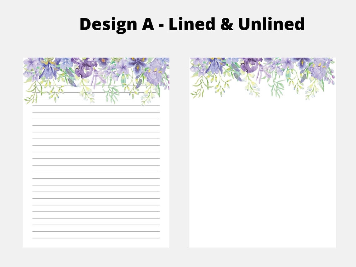 Purple Floral Printable Letter Writing Paper, Printable Stationery ...