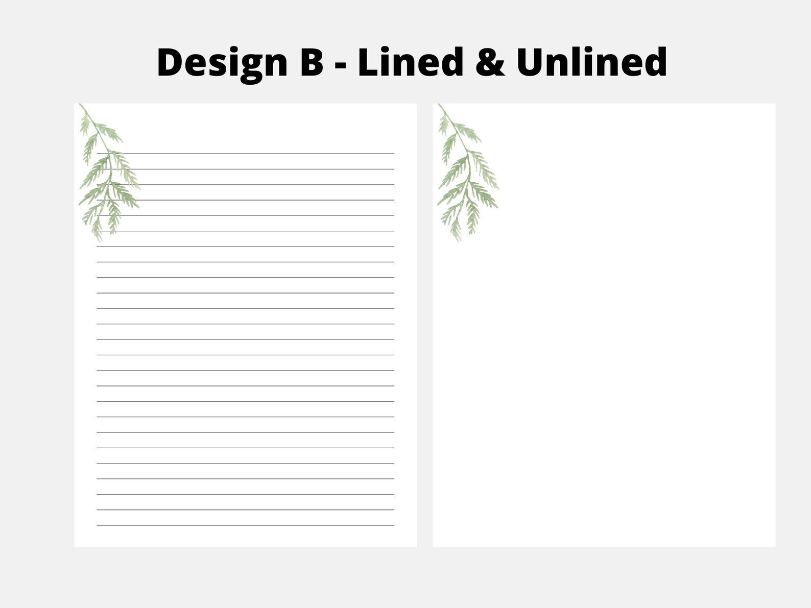 Greenery Printable Stationery, Digital Botanical Letter Writing Paper ...