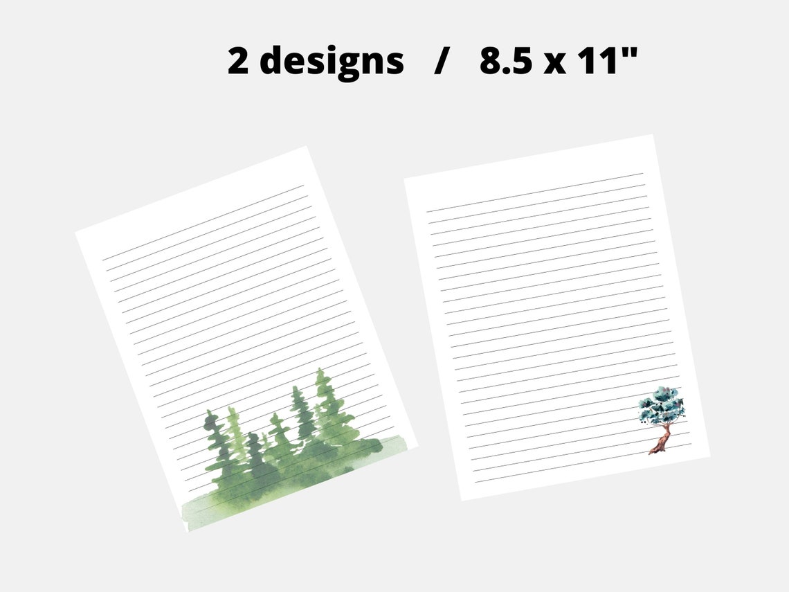 Green Forest Printable Stationery Paper, Digital Tree Note Paper ...