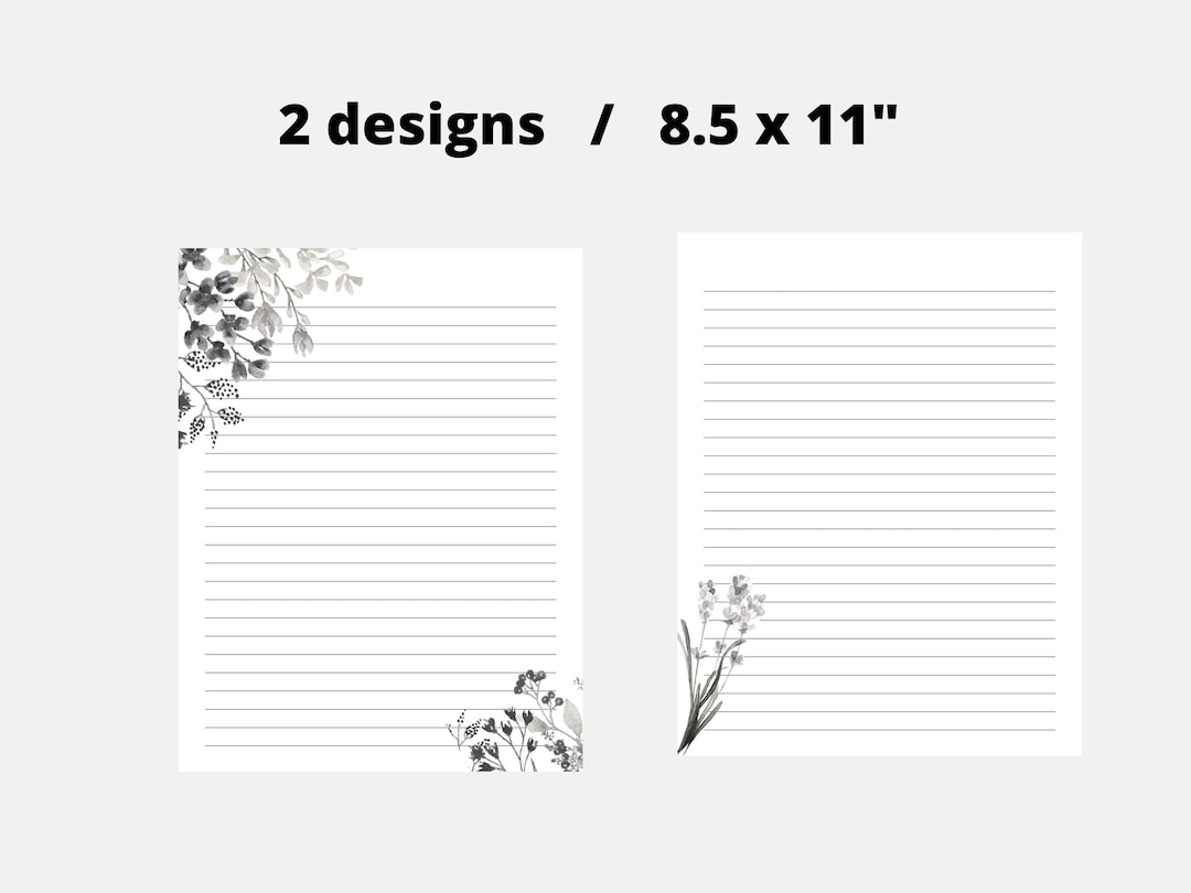 Printable Black & White Floral Stationery, Digital Letter Writing Paper ...