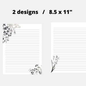 Printable Black & White Floral Stationery, Digital Letter Writing Paper ...