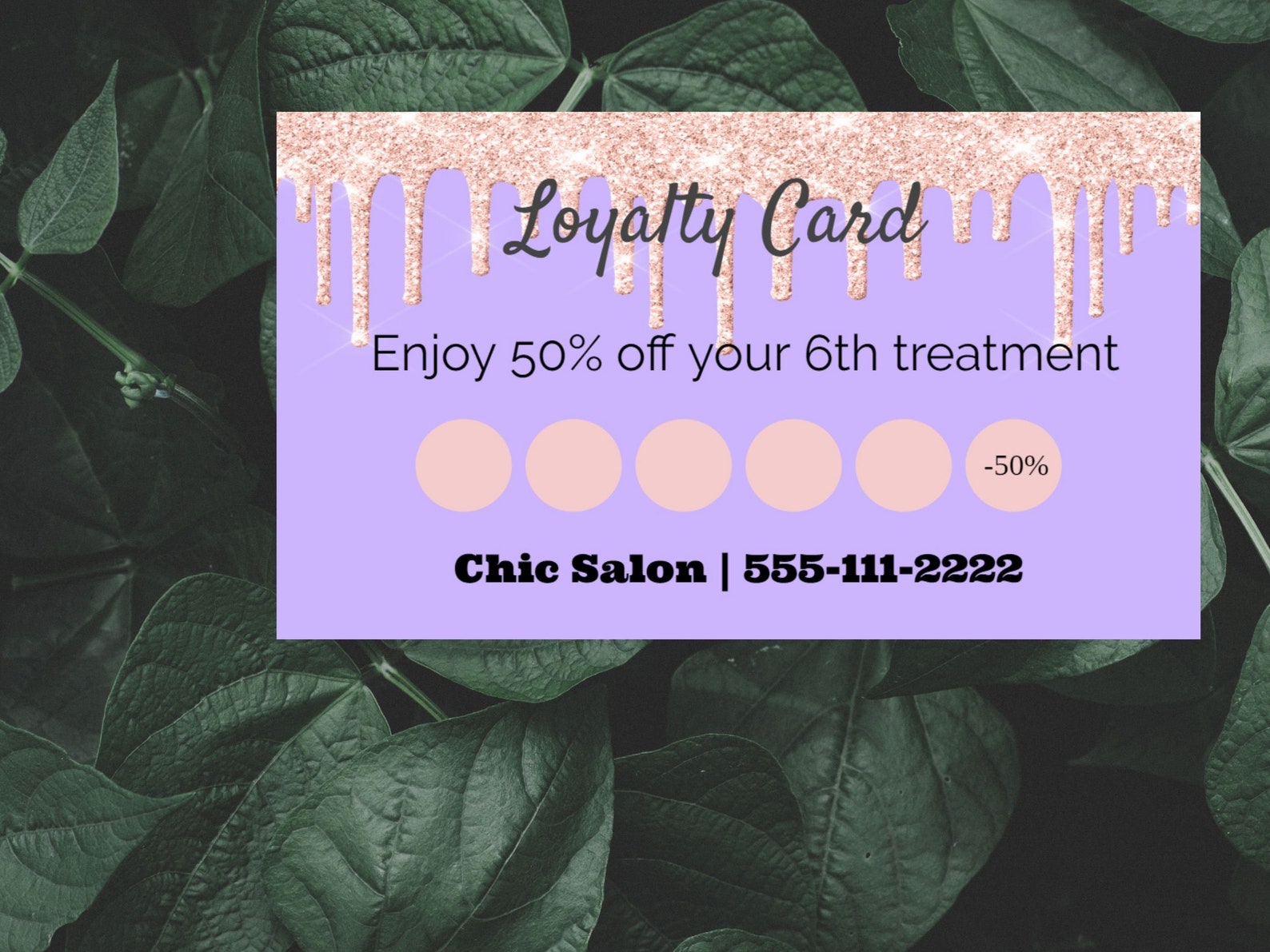 Purple Pink Glitter Editable Customer Loyalty Card Template, Printable ...