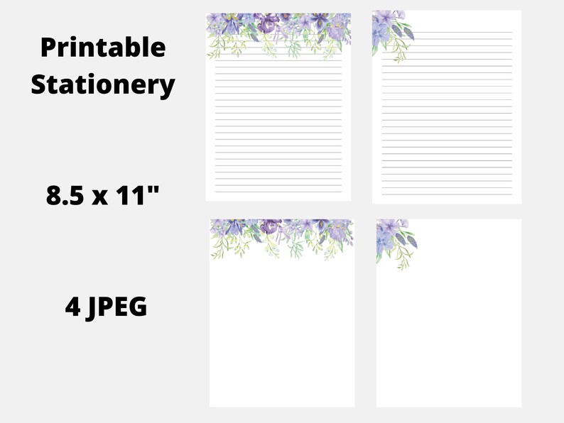 Purple Floral Printable Letter Writing Paper, Printable Stationery ...