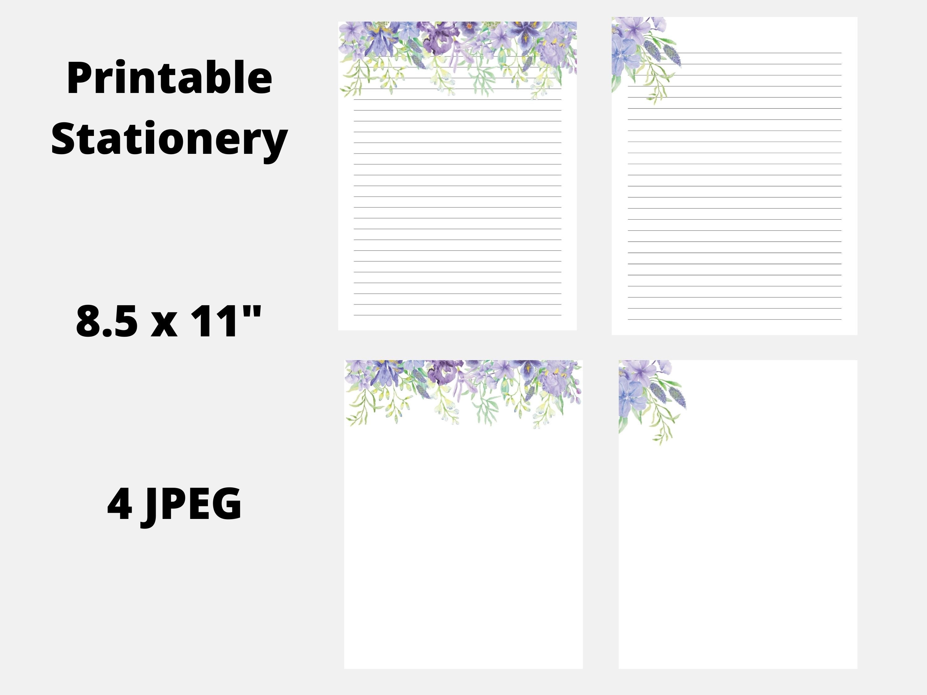 Purple Floral Printable Letter Writing Paper, Printable Stationery ...