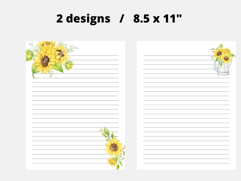 Printable Sunflower Letter Writing Paper, Floral Printable Stationery ...